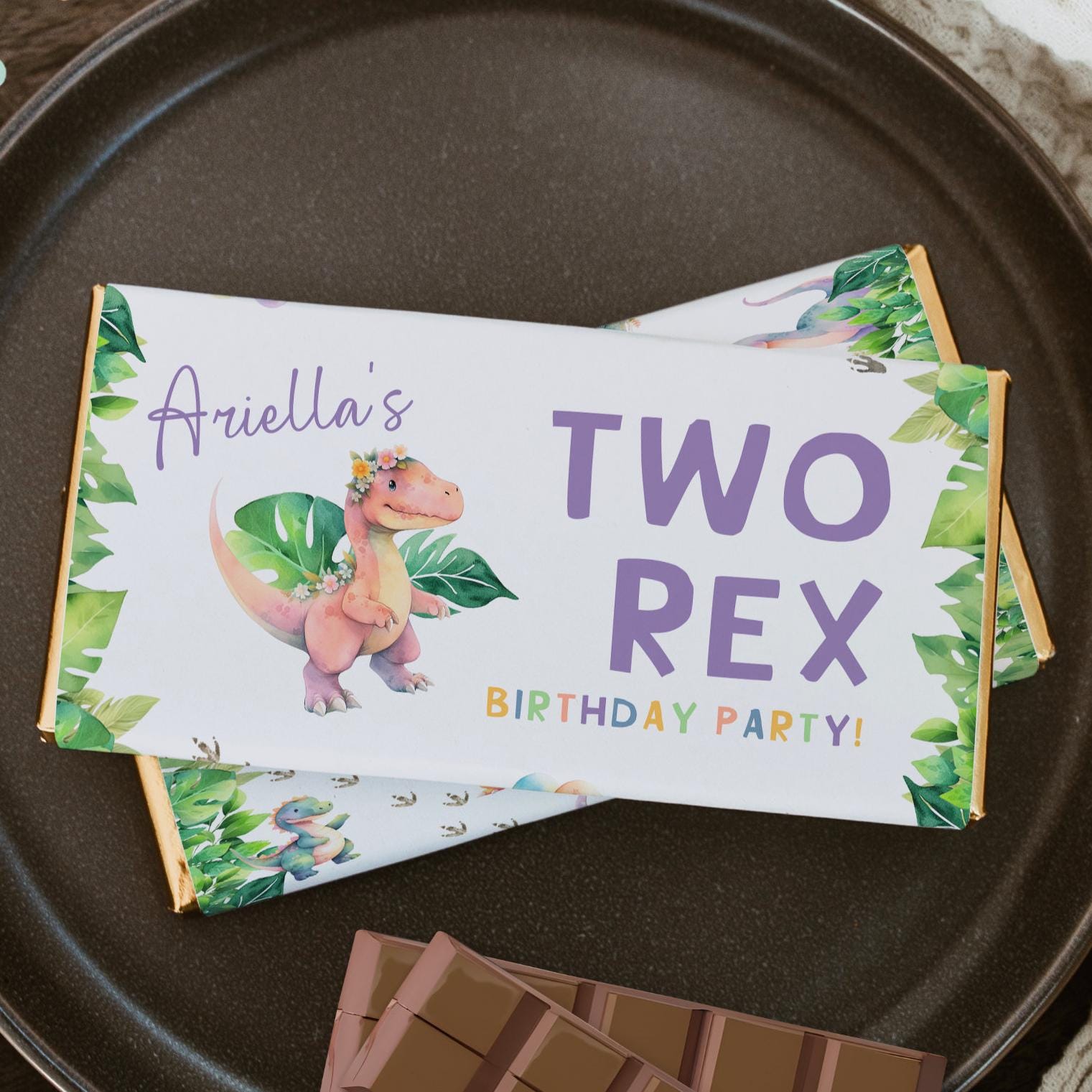 Two Rex Chocolate Wrapper Template, Pastel Dinosaur Birthday Party ...