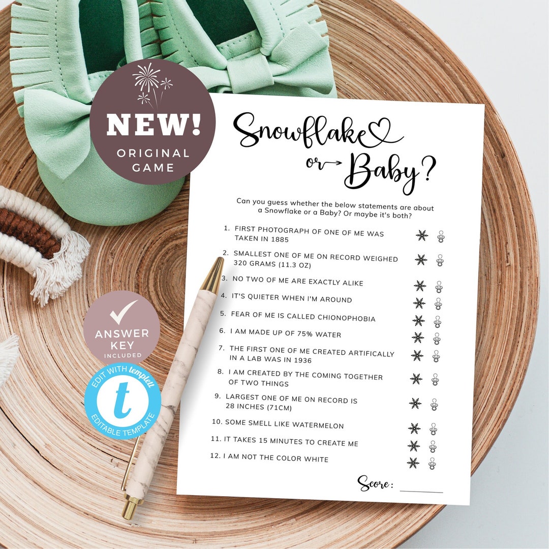 Snowflake or Baby Shower Game, Winter Themed Trivia, True or False ...