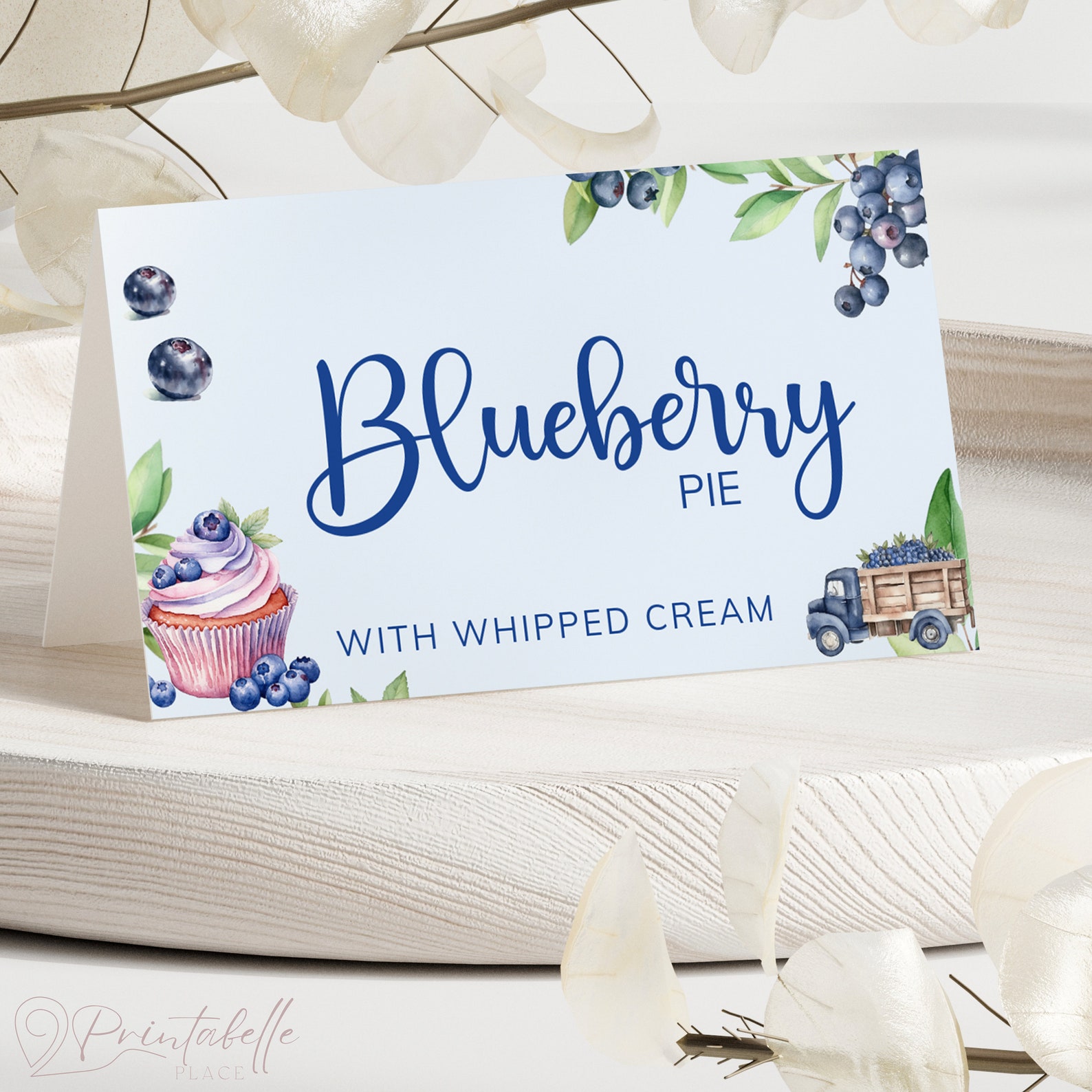 Blueberry Themed Buffet Card Template, Berry Sweet Food Name Place Card ...