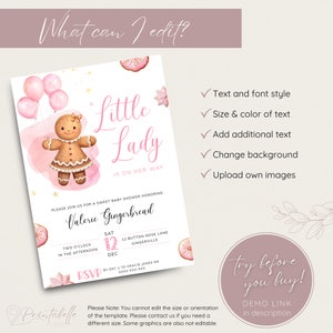 Pink Gingerbread Baby Shower Invitation, A Little Lady on Her Way ...