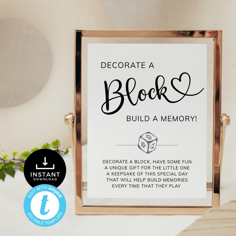 Decorate A Block Sign, Modern Baby Shower Activity, Baby Block ...