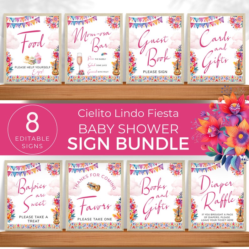 Cielito Lindo Baby Shower Sign Bundle, Fiesta Theme Table Signage Pack ...