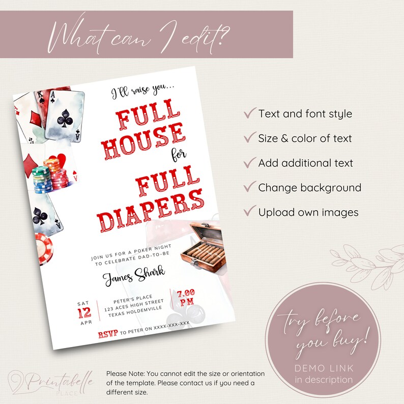 Dad Baby Shower Invite for a Poker Night Invitation or Casino Theme ...