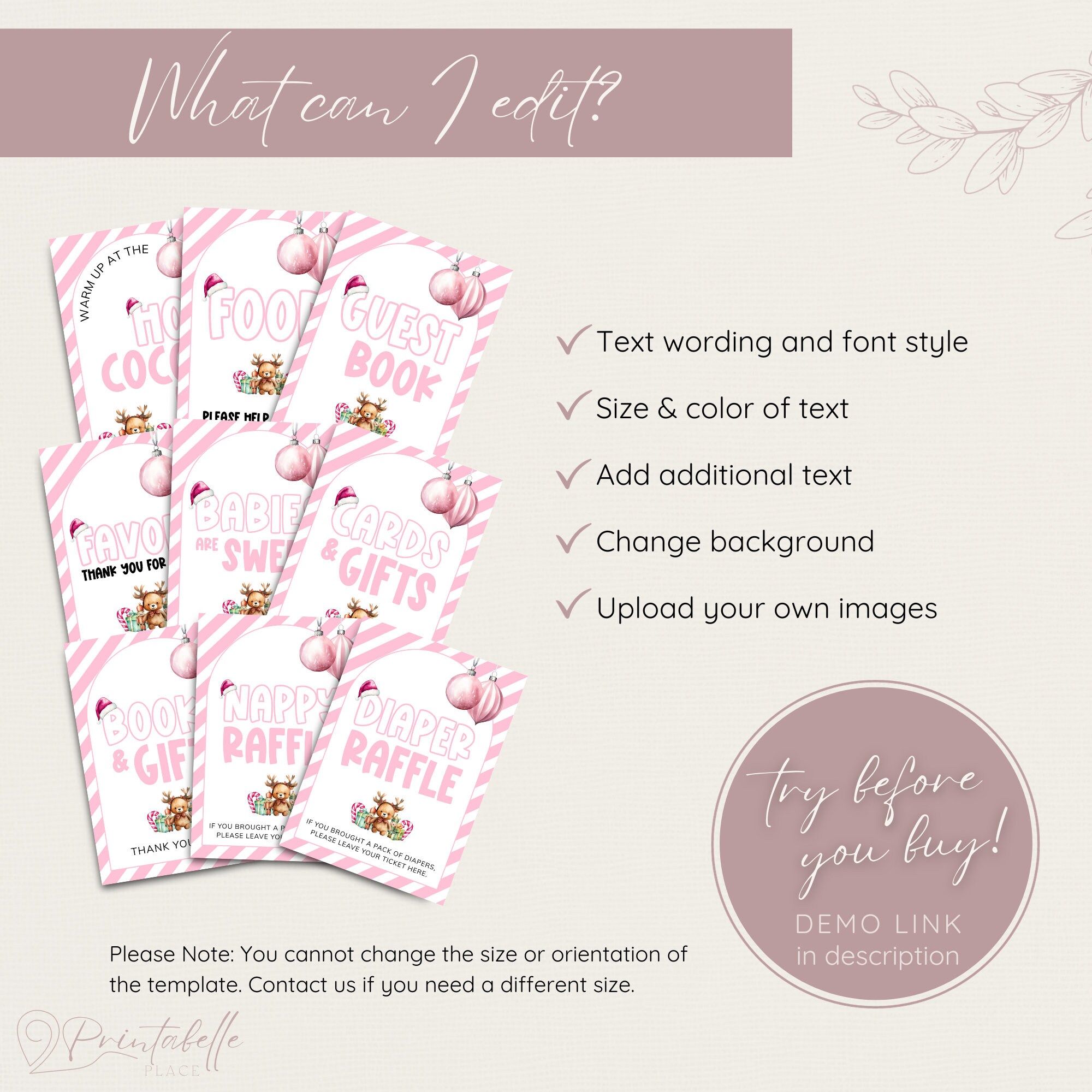 A Merry Little Baby Shower Sign Bundle, Pink Ornament Table Sign ...