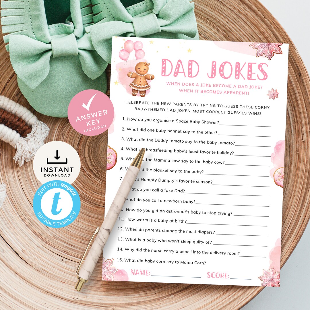 Gingerbread Dad Jokes Funny Game, Christmas Cookie Baby Shower Game ...