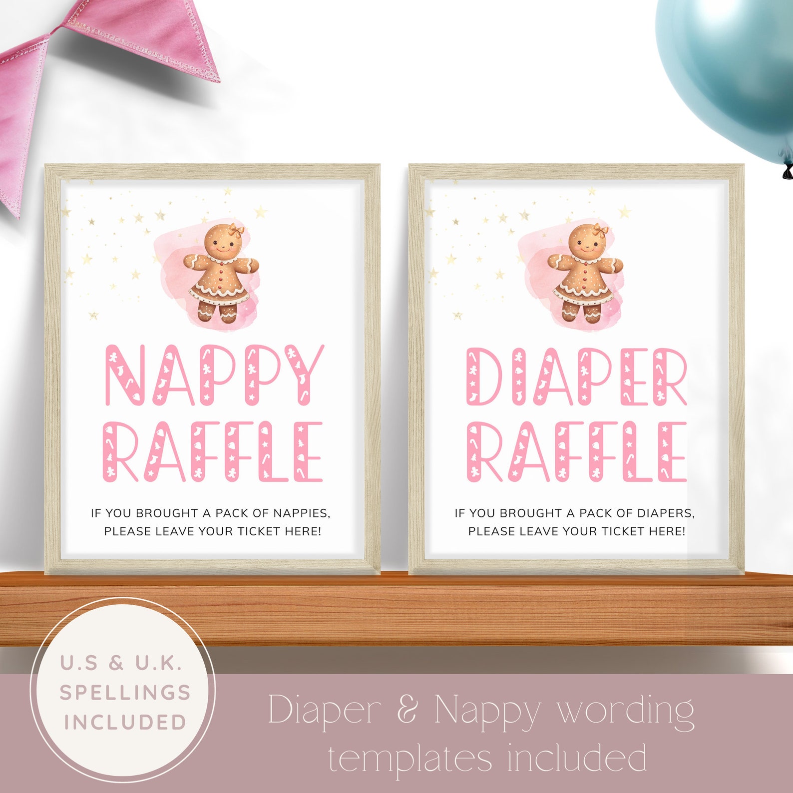Pink Gingerbread Baby Shower Sign Bundle, A Little Lady Table Signage ...
