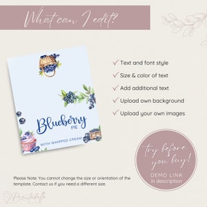 Blueberry Themed Buffet Card Template, Berry Sweet Food Name Place Card ...