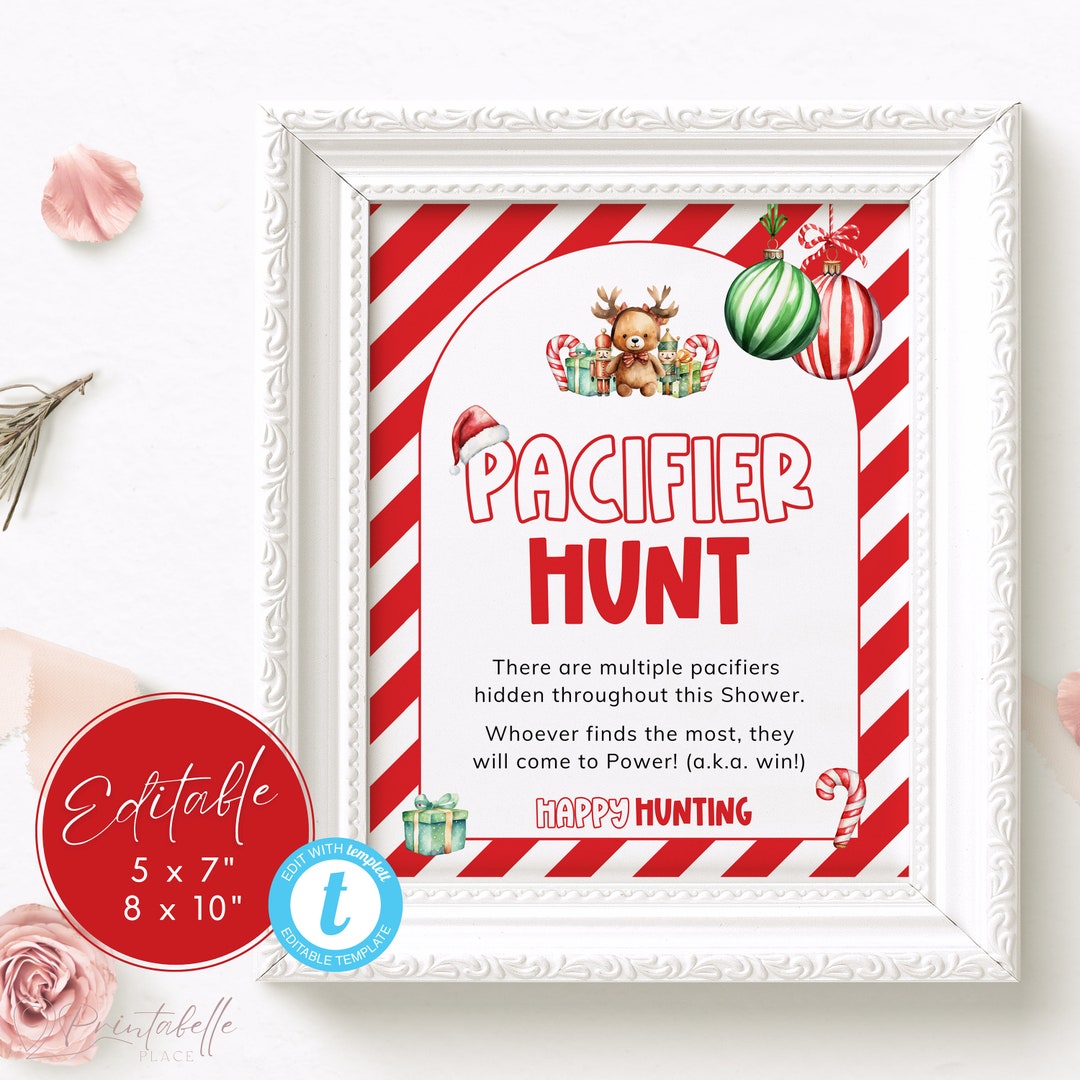 Merry Little Pacifier Hunt Game Sign, Christmas Baby Shower Games, Find ...