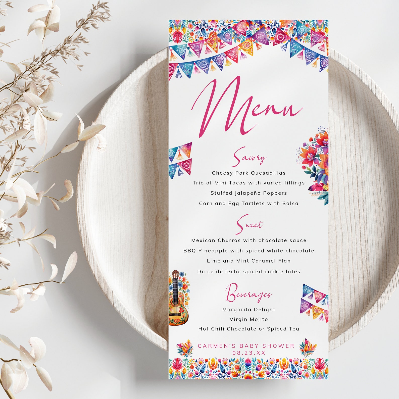 Mexican Themed Menu Template, Fiesta Food and Drink List, Cielito Lindo ...