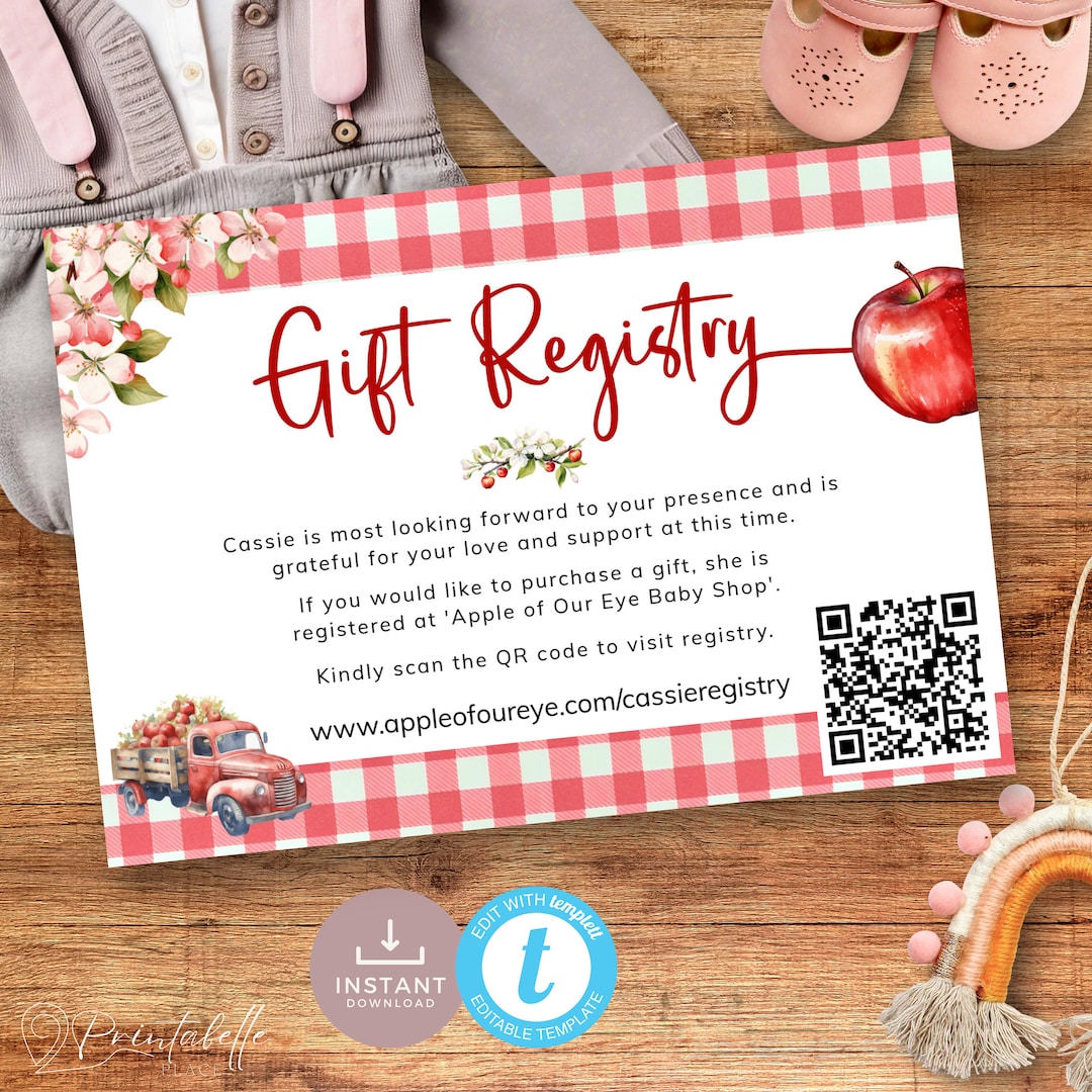 Apple of My Eye Baby Shower Gift Registry Card, Apple Gift Registry ...