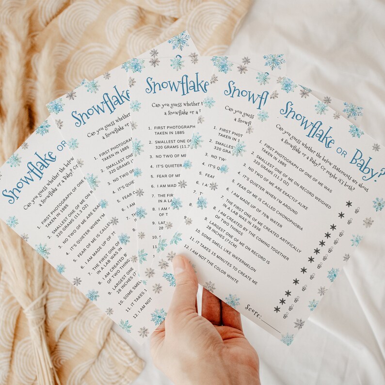 Snowflake or Baby Shower Game, Dusty Blue and Silver Trivia, Winter ...