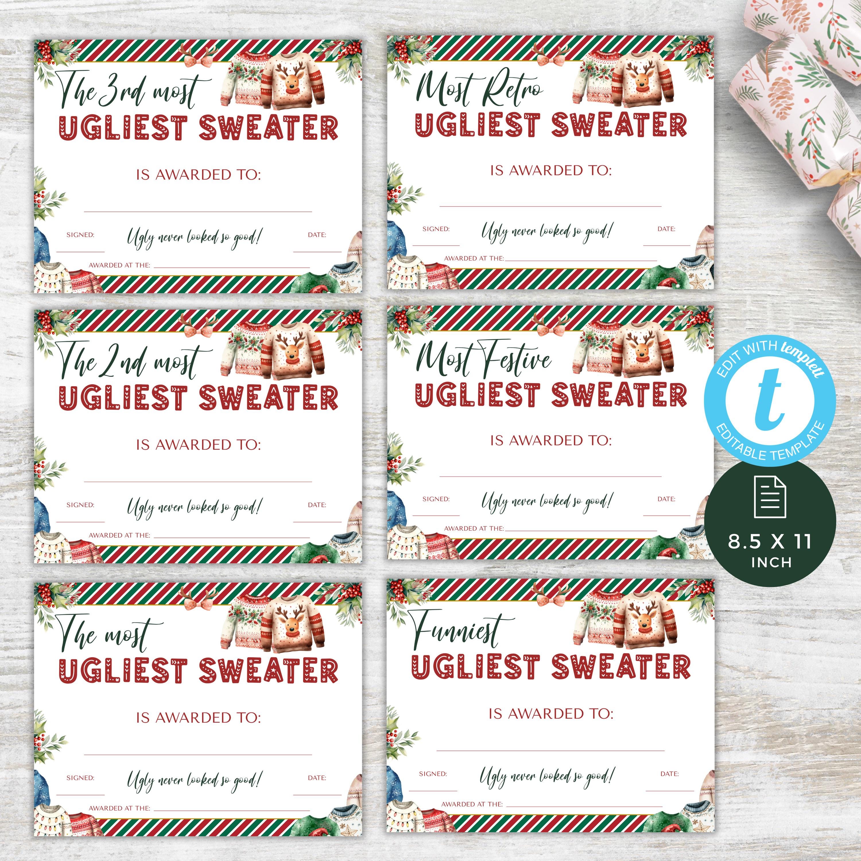 Christmas Ugly Sweater Certificate, Ugliest Competition Voting Card and ...