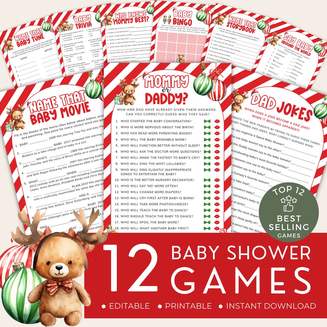 Merry Little Baby Shower Games Bundle, Christmas Pack of 12 Games ...