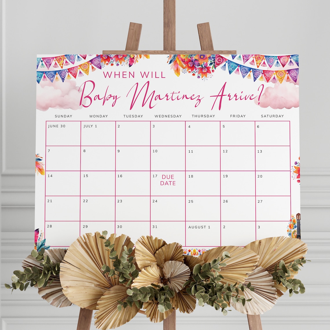 Cielito Lindo Guess the Arrival Date Calendar, Fiesta Theme Baby Shower ...