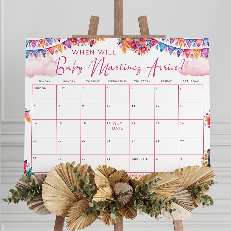 Cielito Lindo Guess the Arrival Date Calendar, Fiesta Theme Baby Shower ...