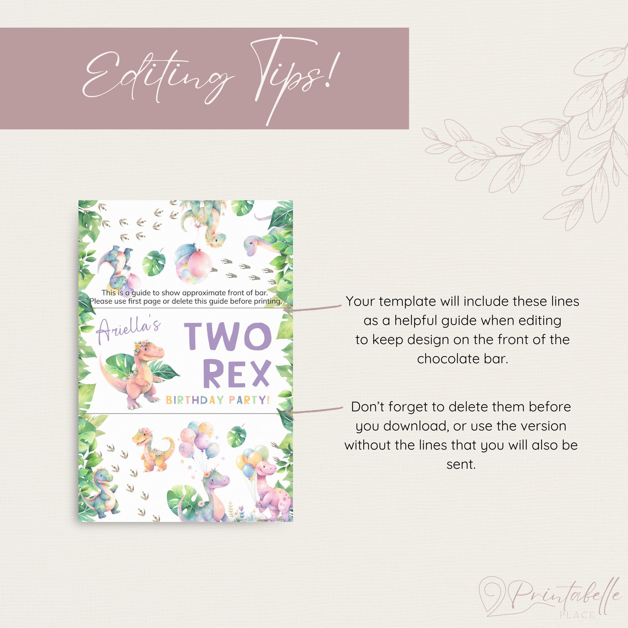 Two Rex Chocolate Wrapper Template, Pastel Dinosaur Birthday Party ...