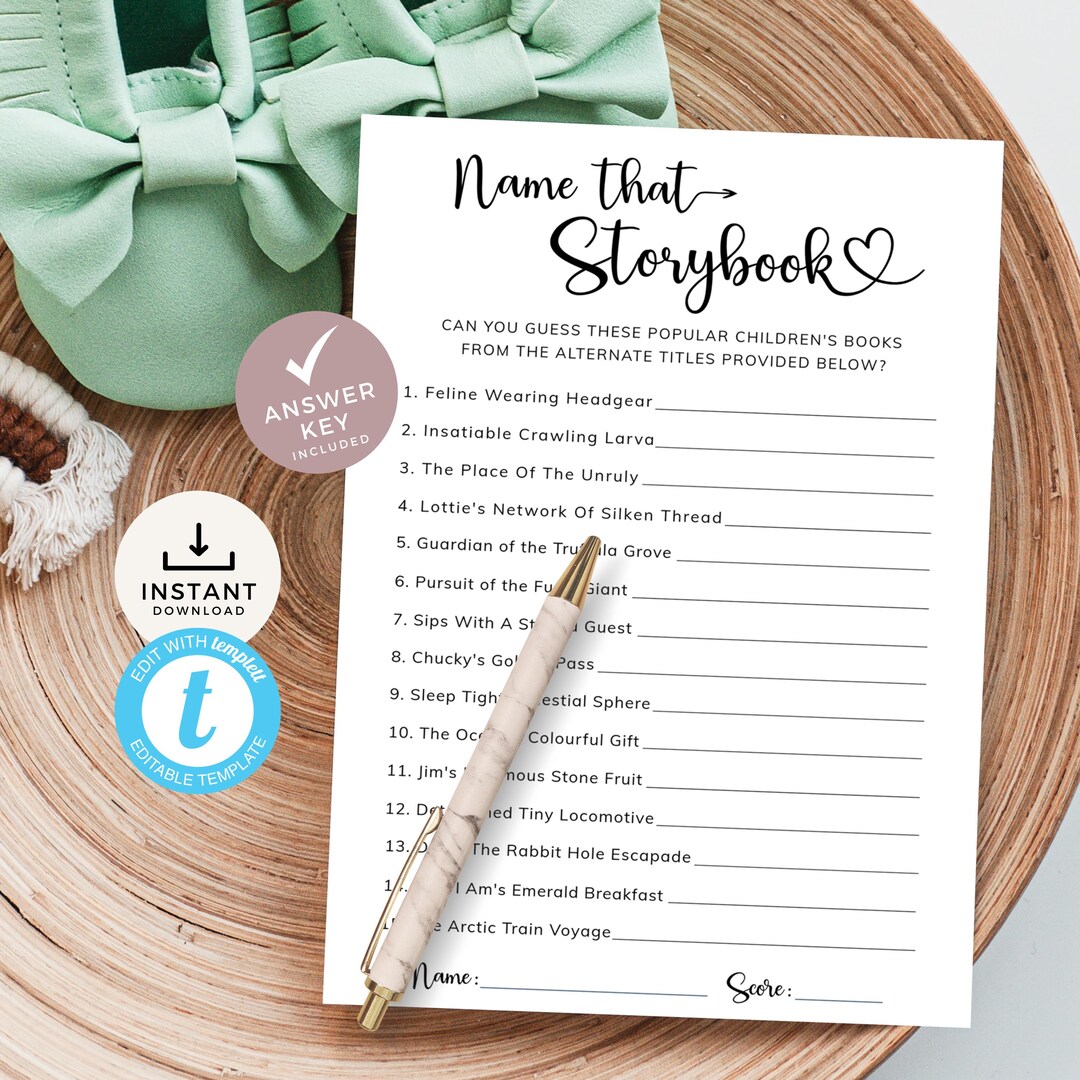 Name That Storybook Baby Shower Game, Alternate Titles Game, Minimal ...