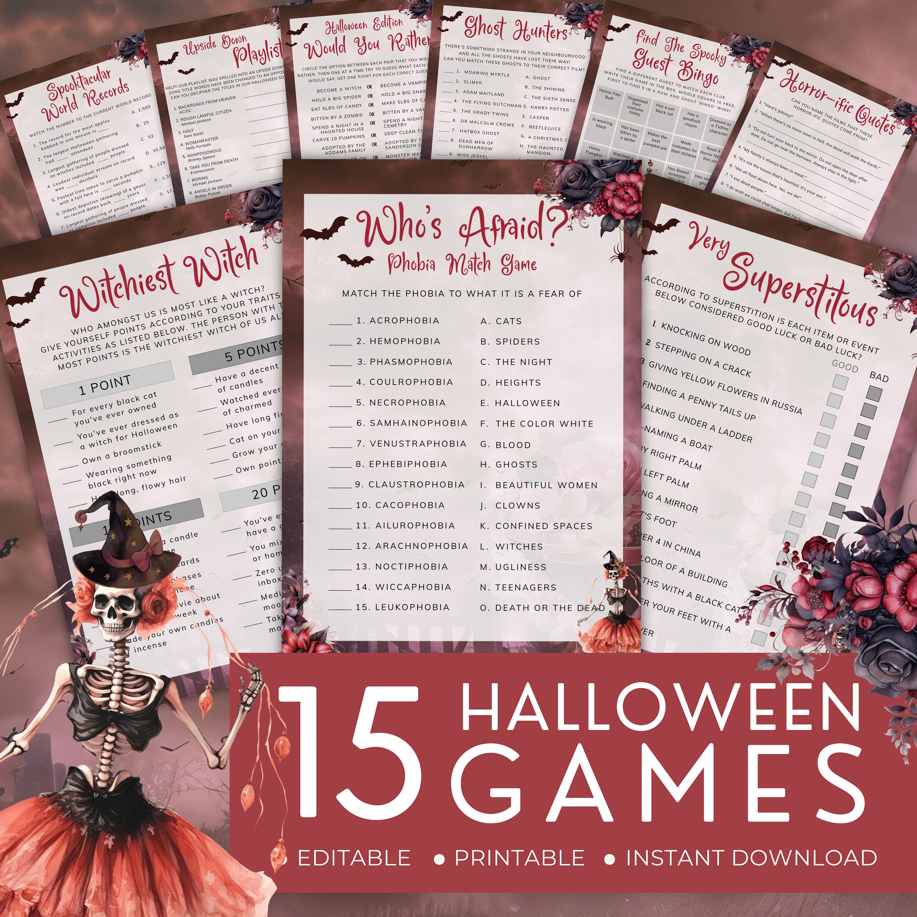 Witchy Halloween Games Bundle, Drink up Witches Activity Pack, Gothic ...