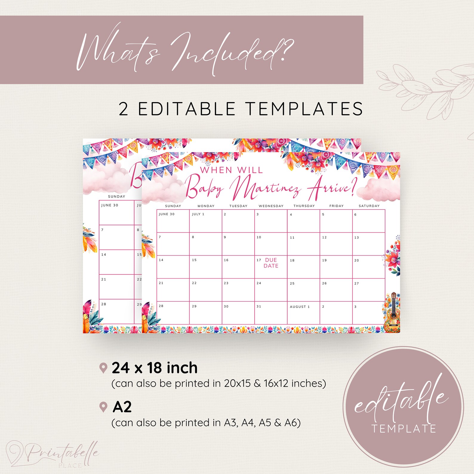 Cielito Lindo Guess the Arrival Date Calendar, Fiesta Theme Baby Shower ...