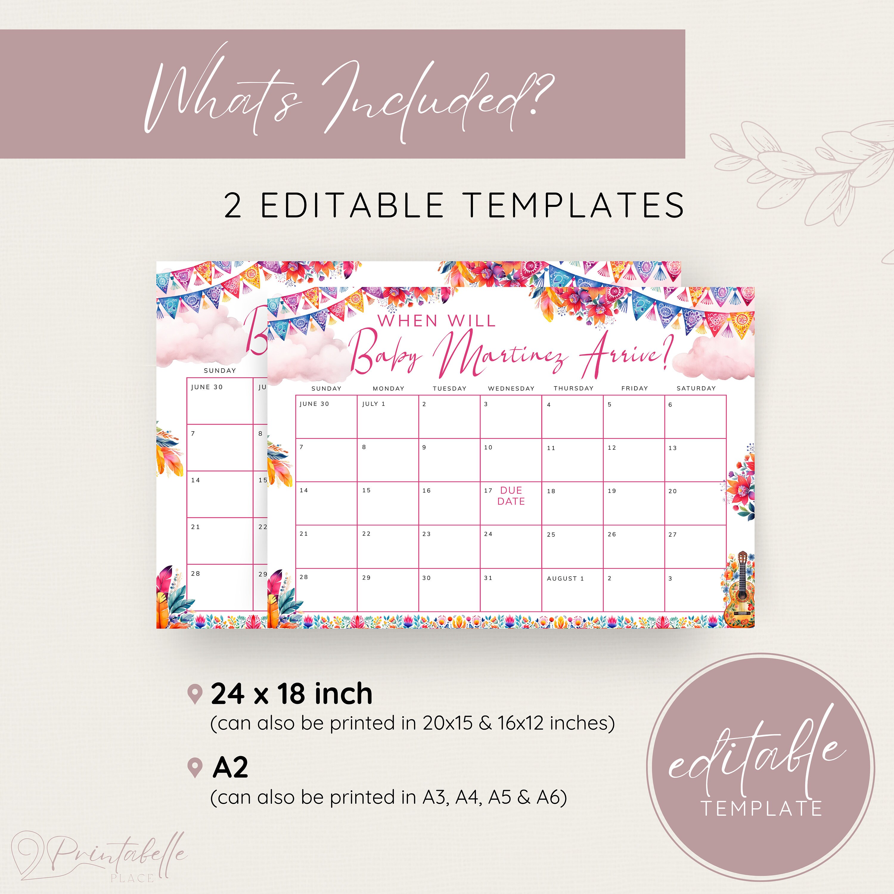 Cielito Lindo Guess the Arrival Date Calendar, Fiesta Theme Baby Shower ...