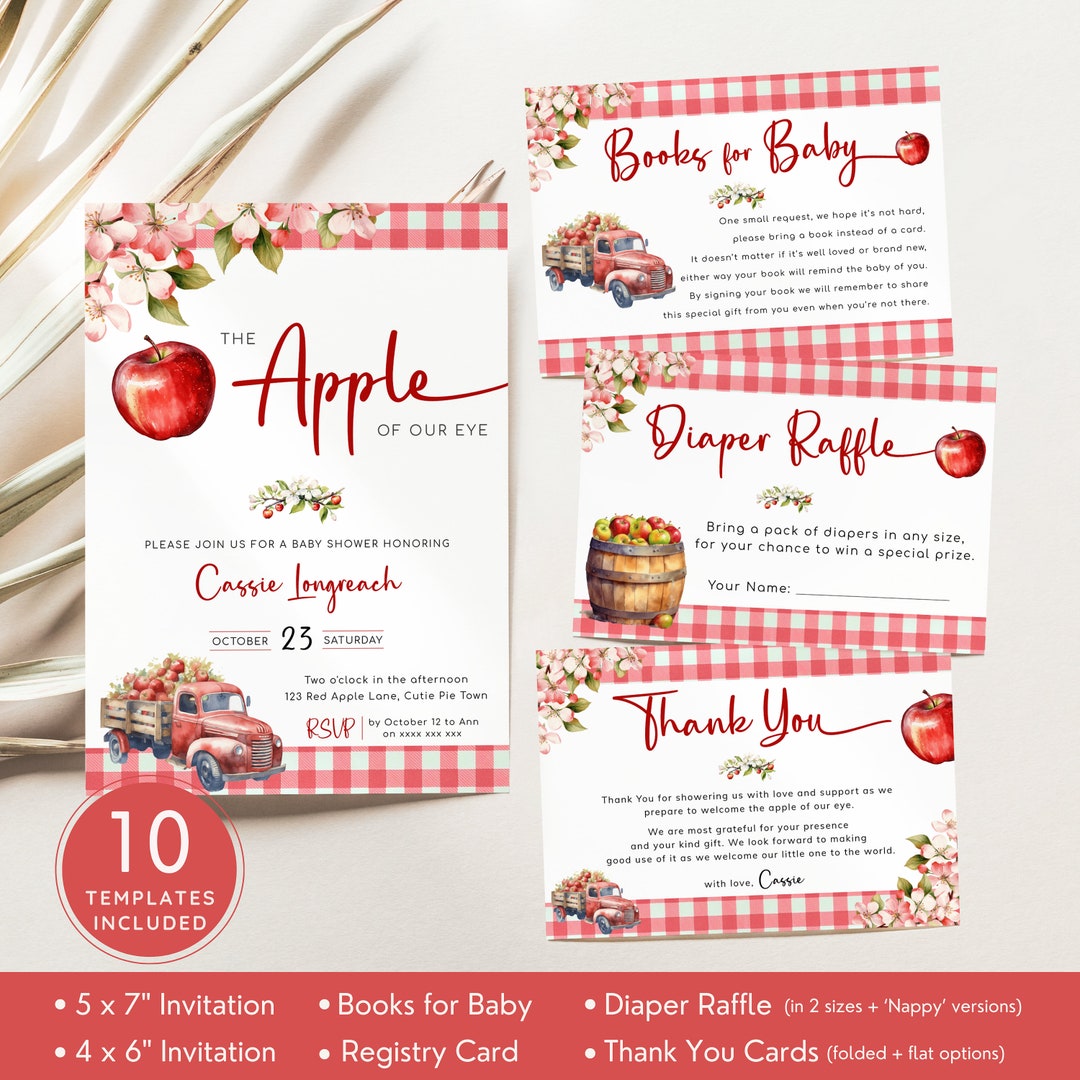 Apple of Our Eye Baby Shower Invitation Bundle: Red Gingham Theme ...