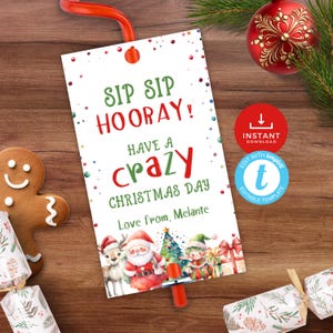 Crazy Straw Christmas Tag, Christmas Straw Gift Tag, Sip Sip Hooray ...