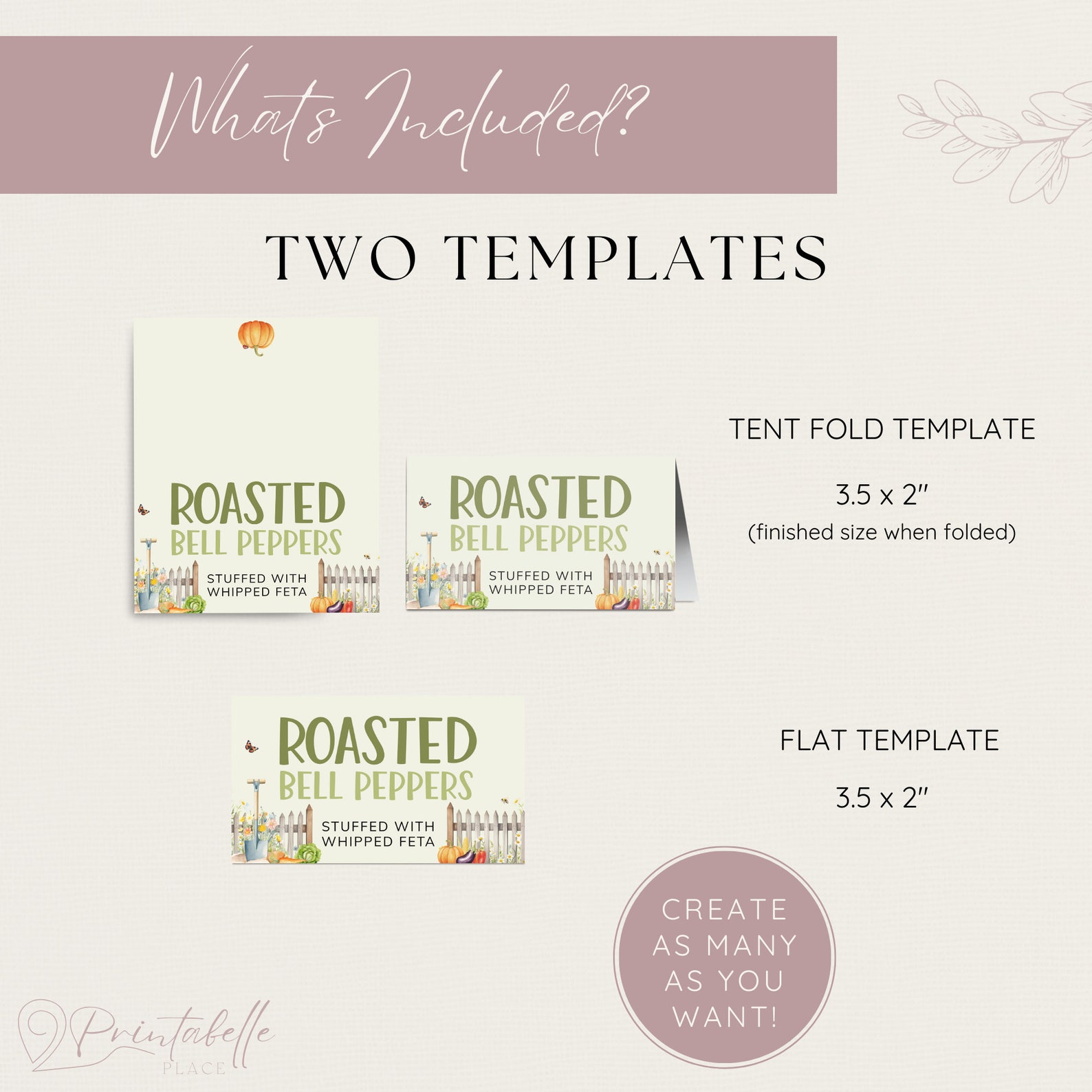 Locally Grown Buffet Card Template in Sage Green, Cottage Vegetable ...
