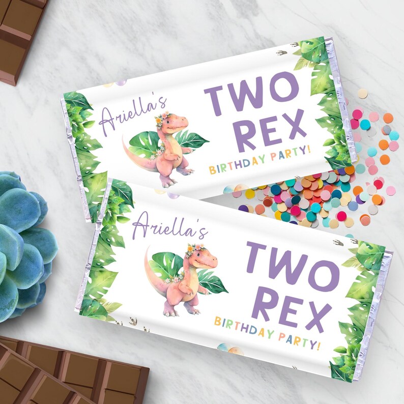 Two Rex Chocolate Wrapper Template, Pastel Dinosaur Birthday Party ...