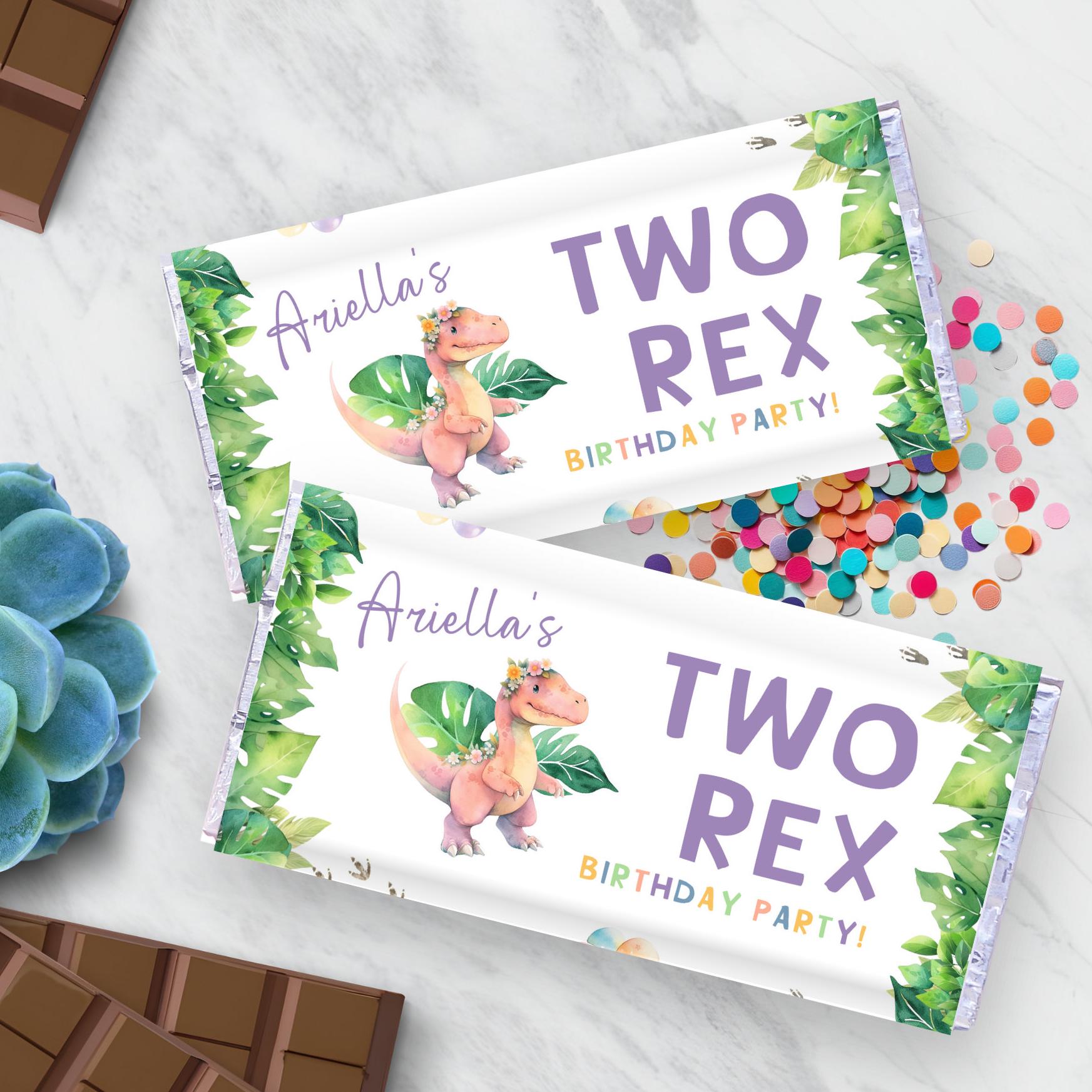 Two Rex Chocolate Wrapper Template, Pastel Dinosaur Birthday Party ...