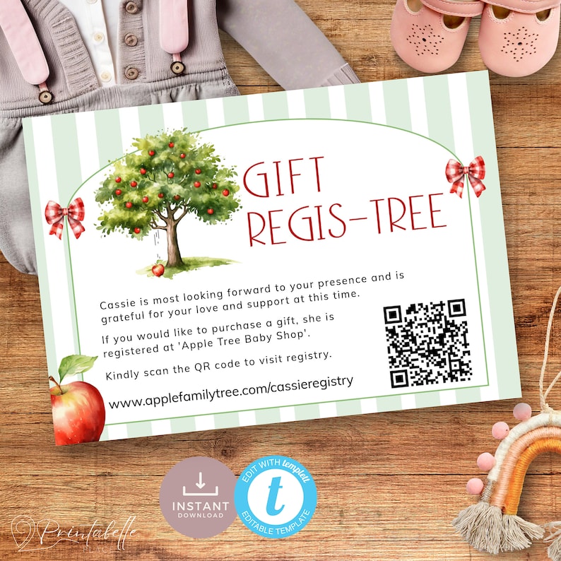 Apple Gift Registry Card With QR Code, Apple Tree Gift Regis-tree ...