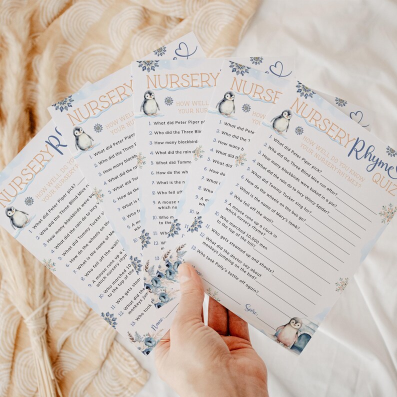 Winter Nursery Rhyme Quiz, Snow in Love Baby Shower Games, Guess the ...