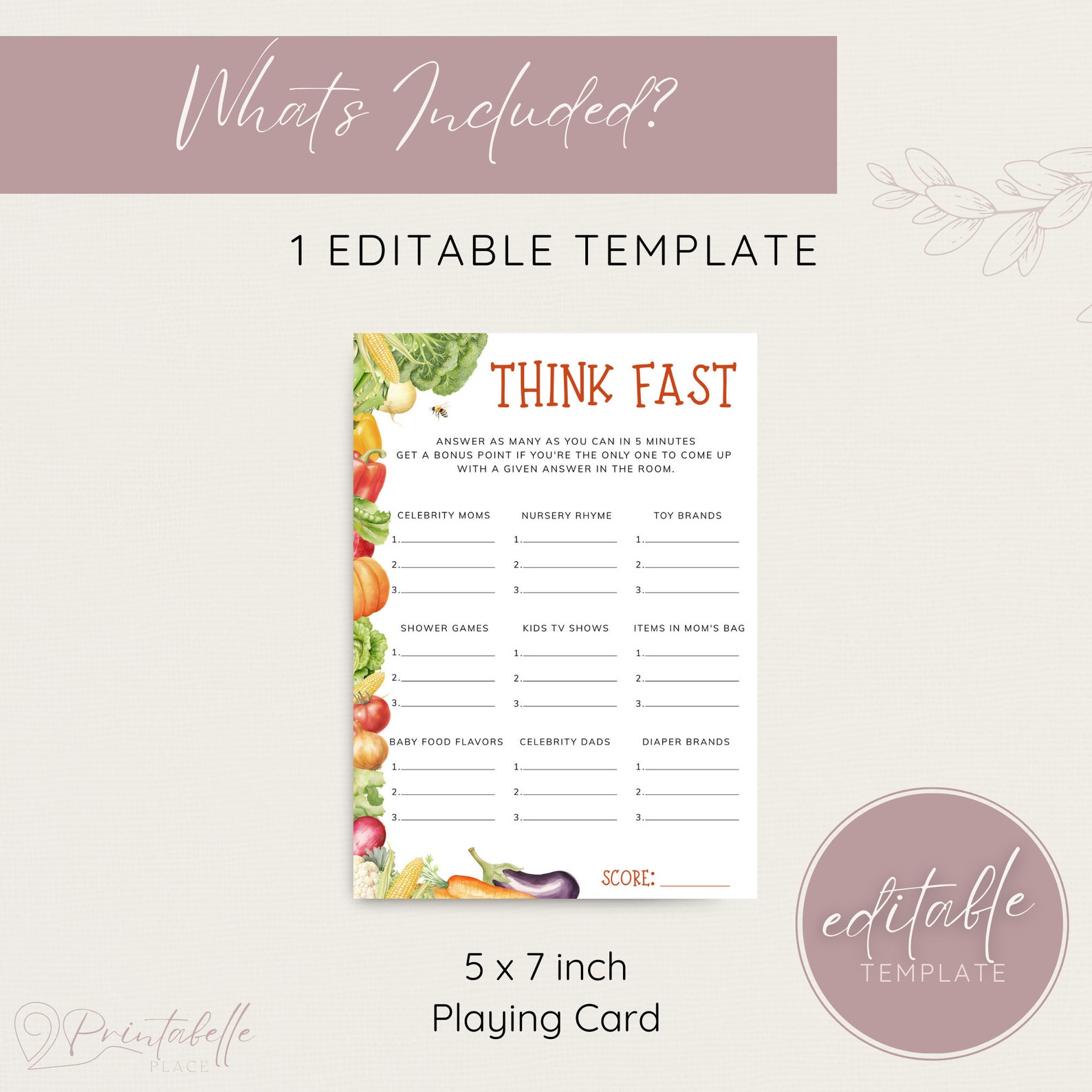 Locally Grown Think Fast Baby Shower Game, Quick Categories, Fun ...