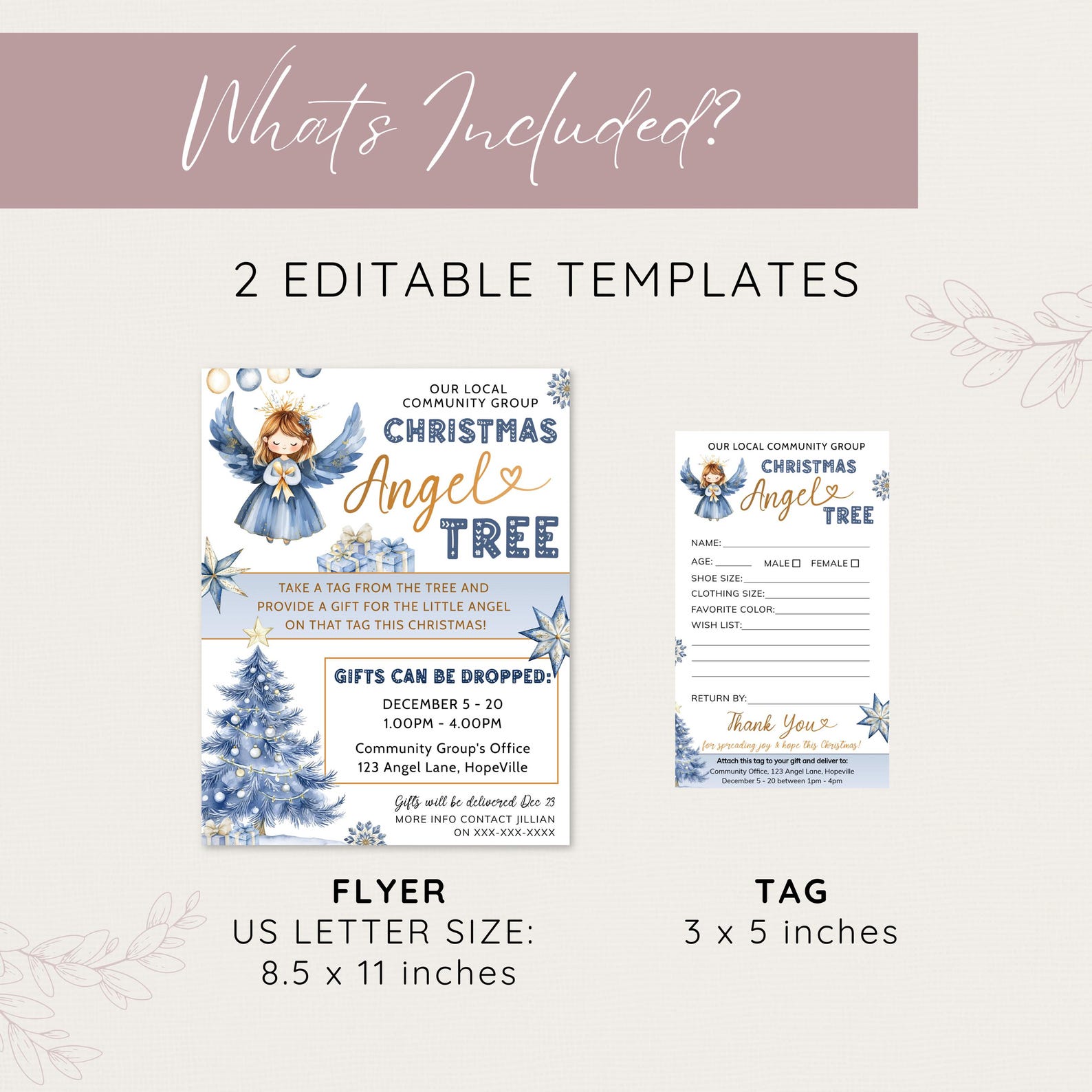 Christmas Angel Tree Flyer, Giving Tree Template, Blue Xmas Toy Drive ...