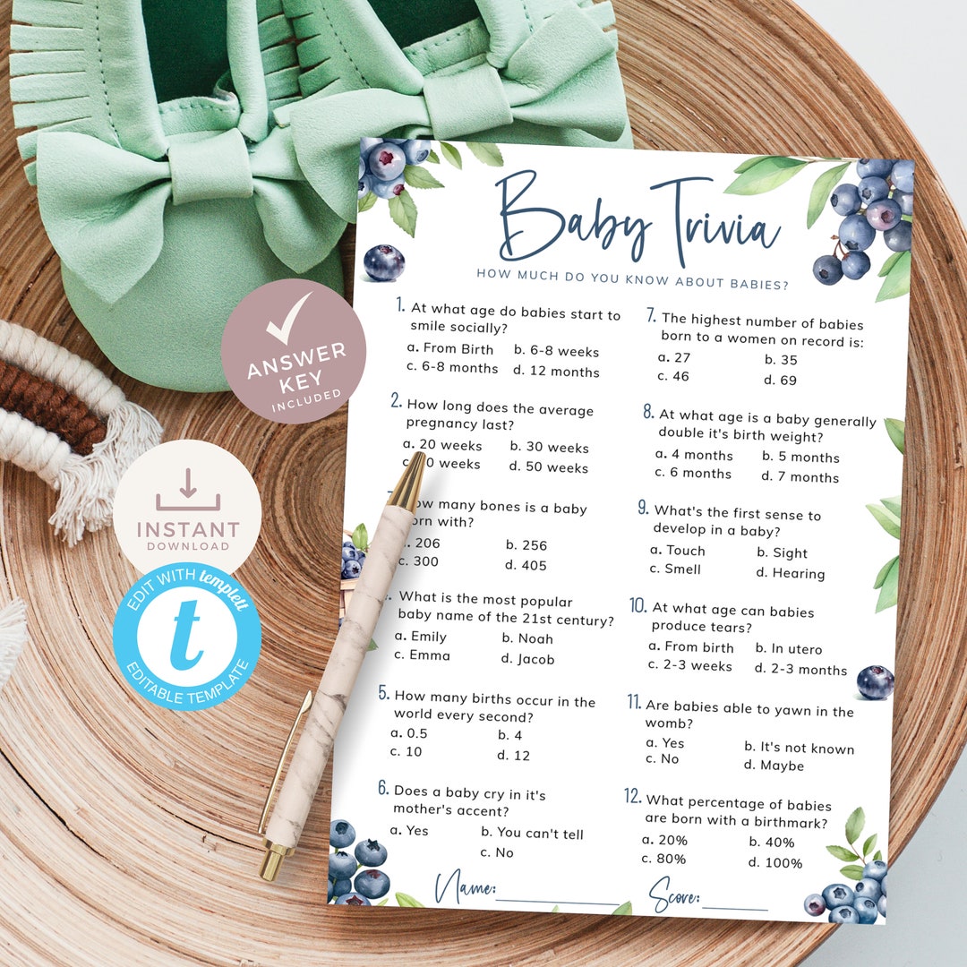 Blueberry Baby Trivia With Answer Key, Berry Sweet Baby Shower Game ...