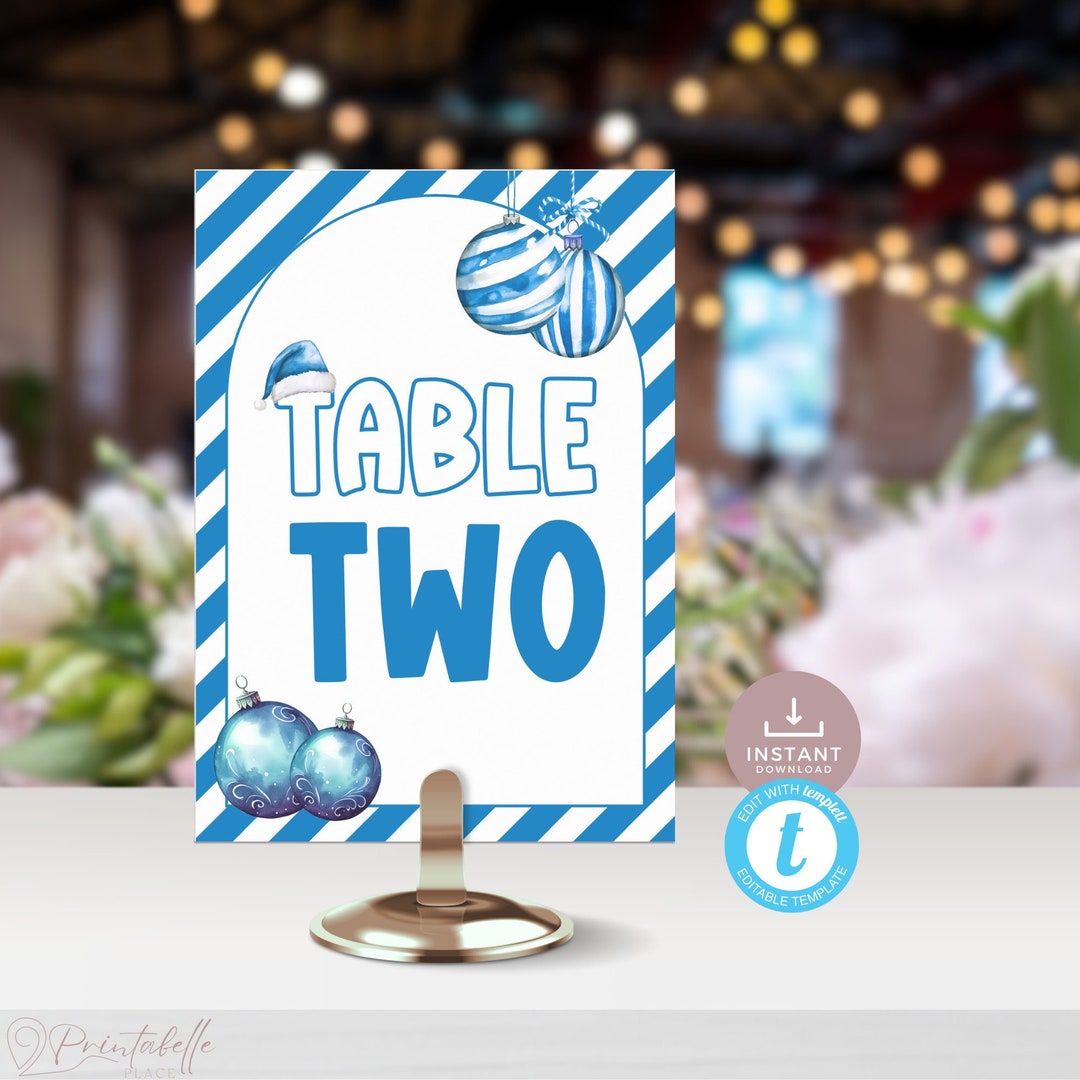 Christmas Table Numbers Printable, Merry Little Blue Table Name Signs ...