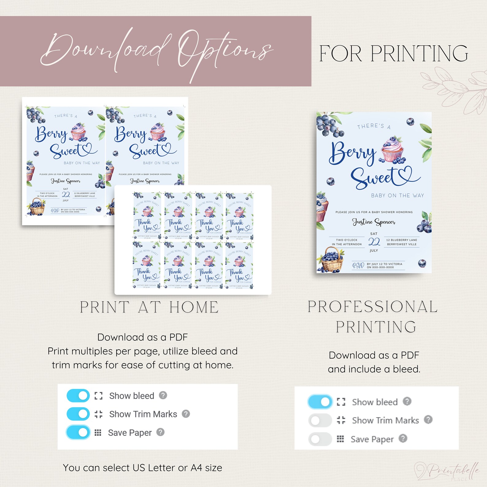 Blueberry Baby Shower Bundle, Berry Sweet Baby is on the Way Mega Pack, Fruit Themed Bright Blue ...