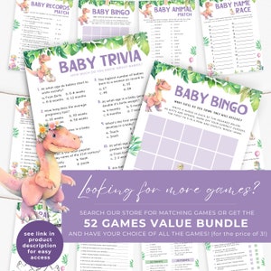 Dinosaur Baby Shower Bingo, Dino Baby Gift Bingo Game, Pink Mamasaurus ...