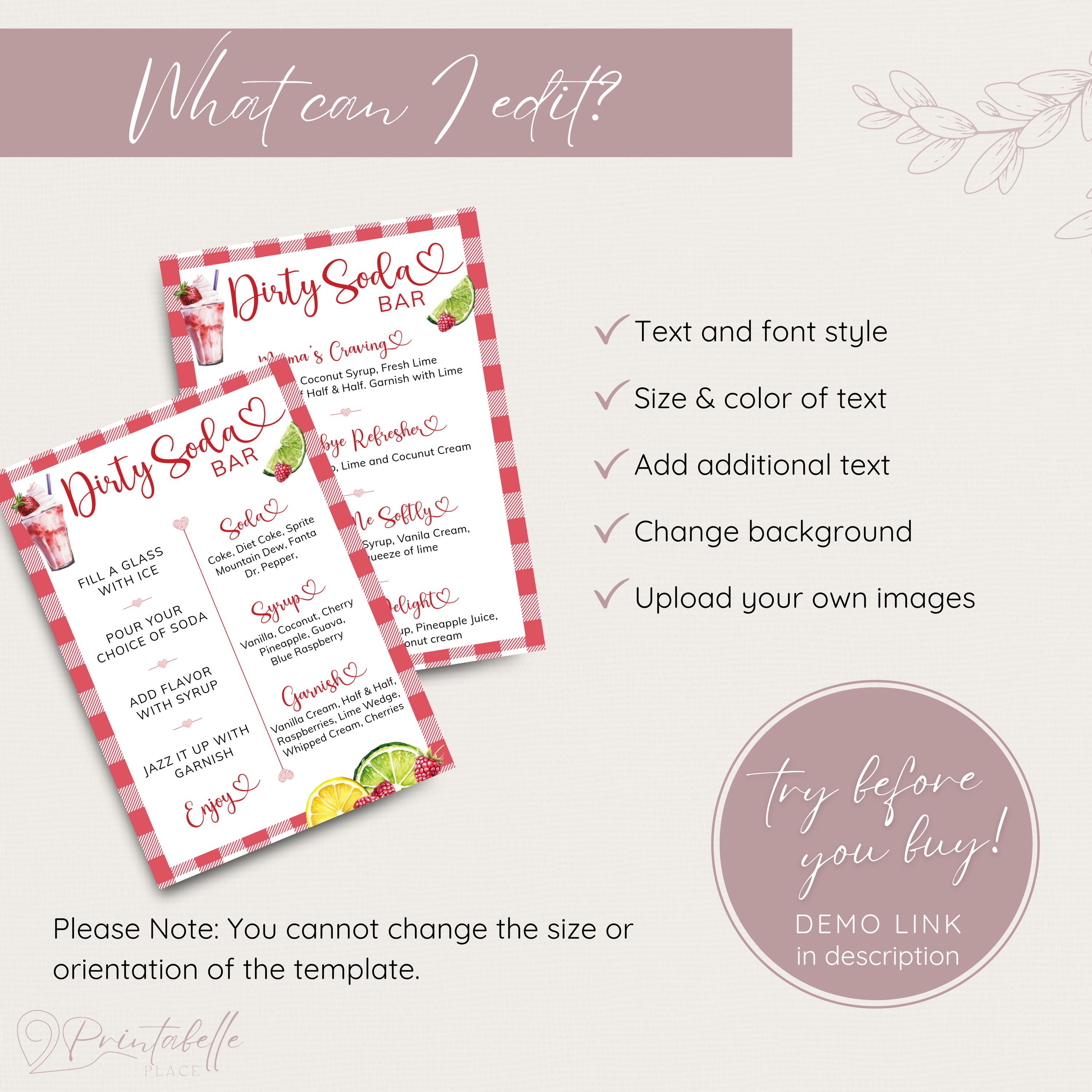 Dirty Soda Menu Template Baby Shower, Drinks Menu Printable, Dirty Soda ...