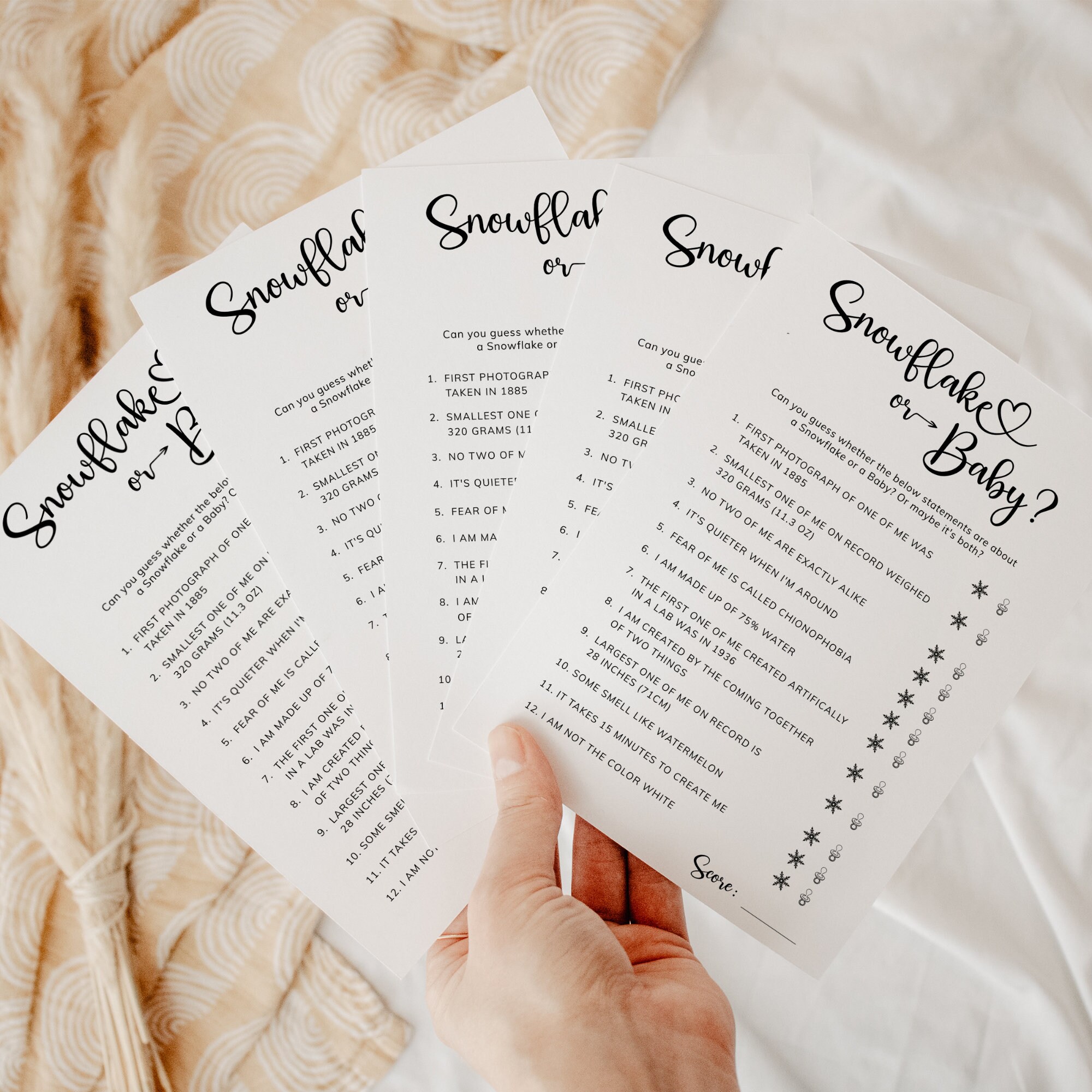 Snowflake or Baby Shower Game, Winter Themed Trivia, True or False ...