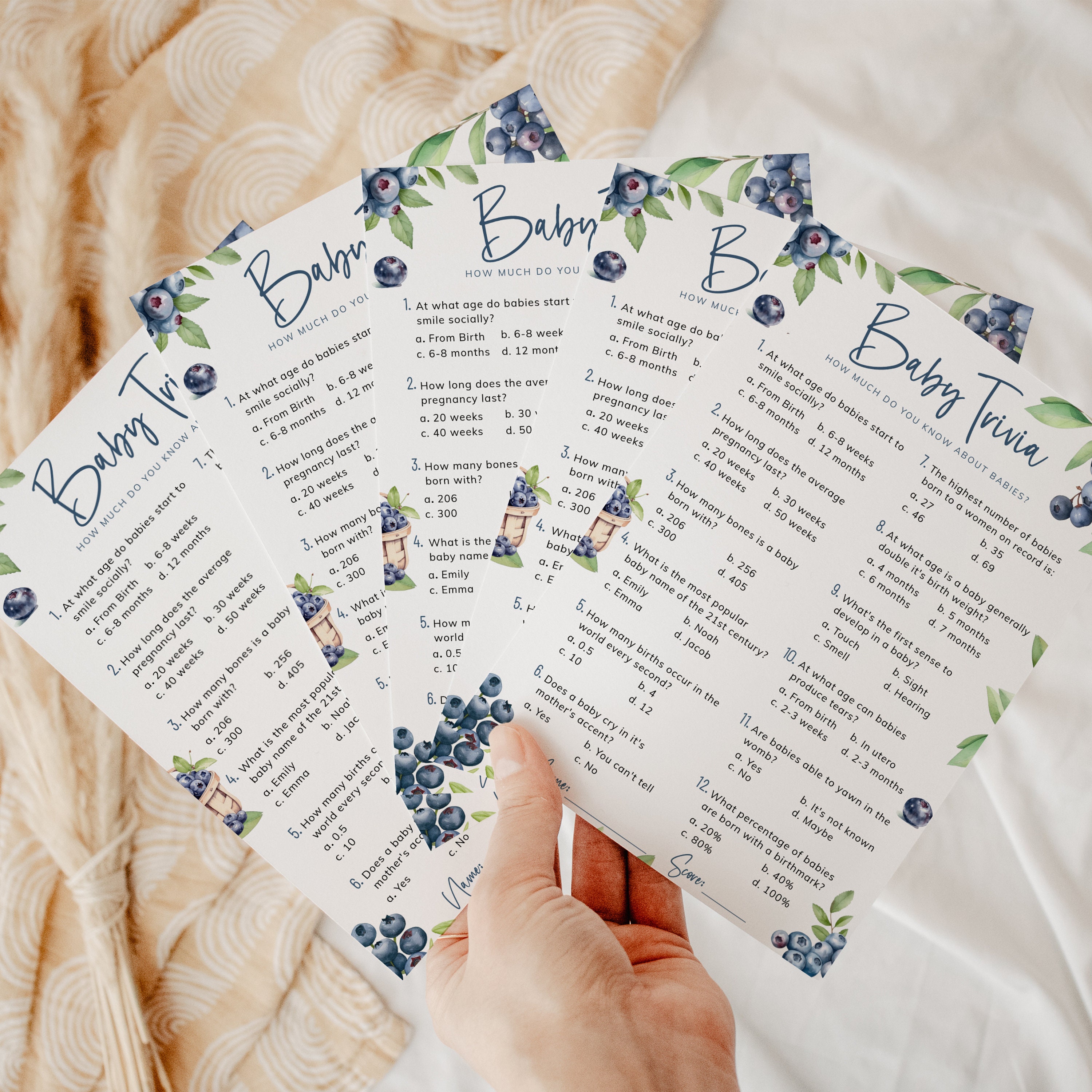 Blueberry Baby Trivia With Answer Key, Berry Sweet Baby Shower Game ...