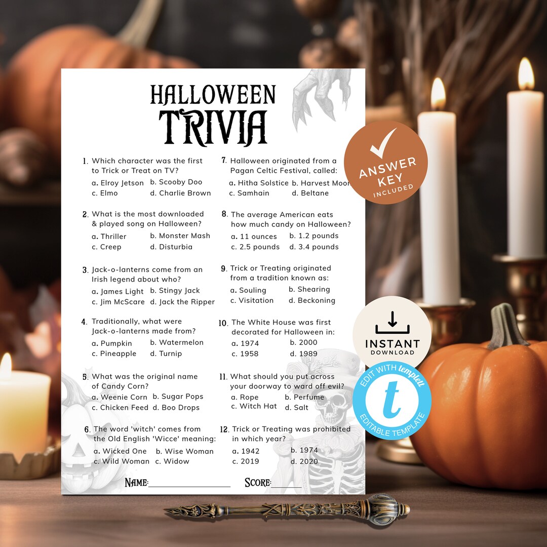 Halloween Trivia Game Printable, General Knowledge on Spooky Season ...