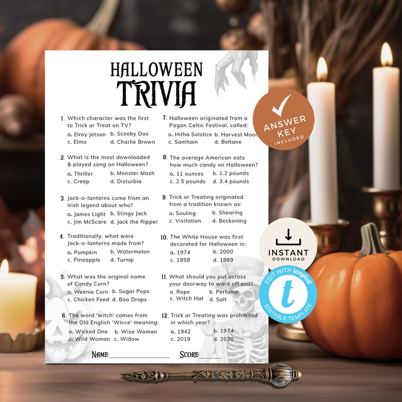 Halloween Trivia Game Printable, General Knowledge on Spooky Season ...