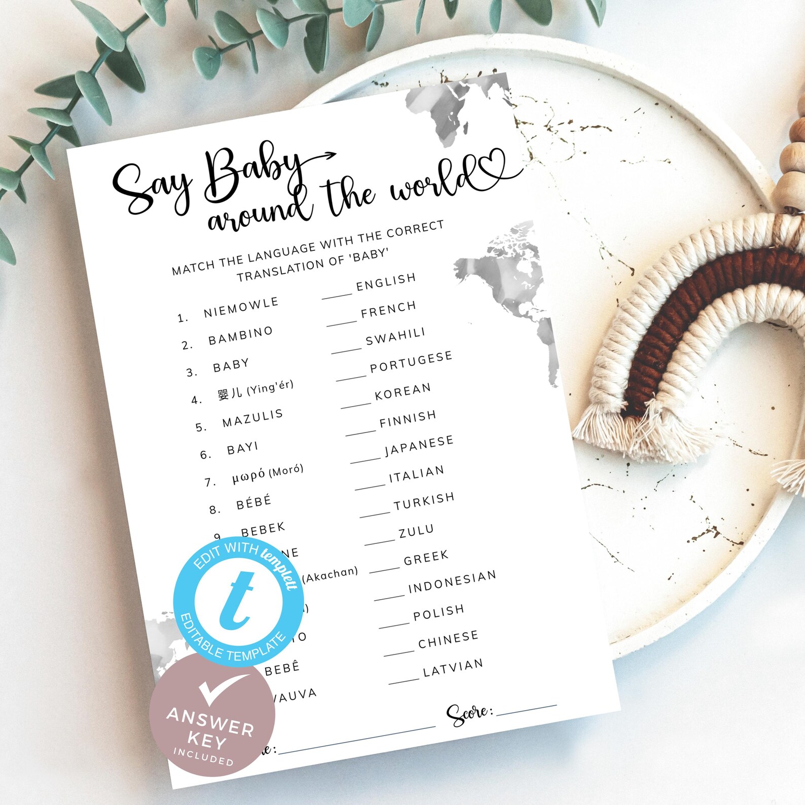 Say Baby Around the World Quiz, Baby Shower Game Simple, Modern Trivia ...