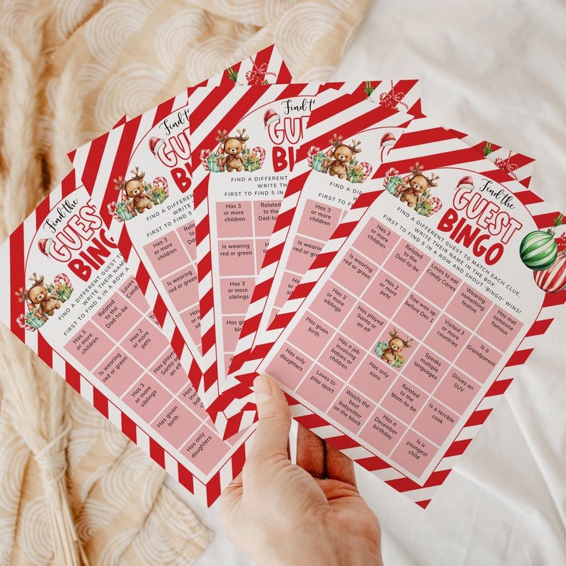 Merry Little Baby Bingo, Christmas Meet the Guest Game, Candy Cane Find Someone Who, Get to Know ...