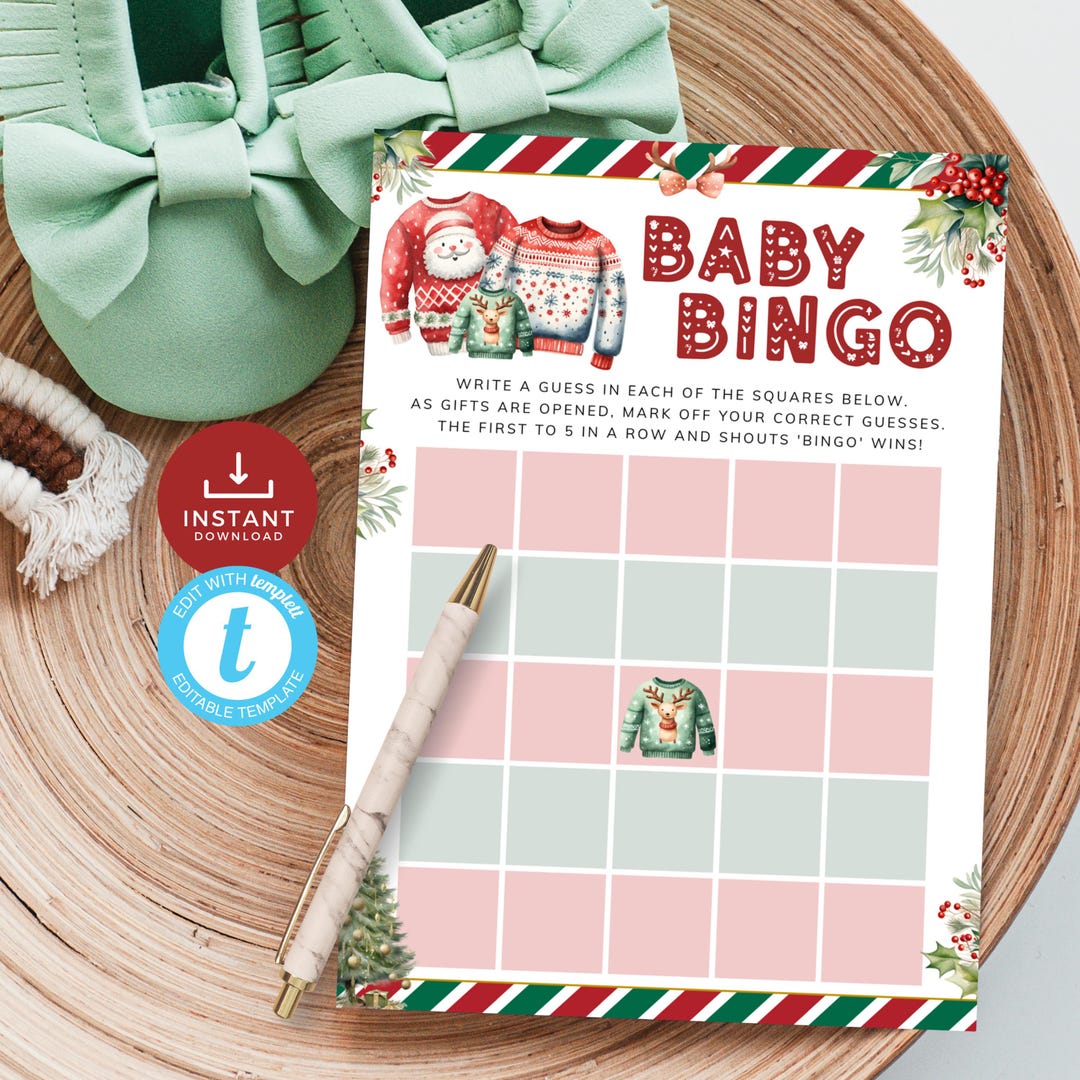 Ugly Sweater Baby Bingo: Christmas Theme Couples Shower Game (printable ...