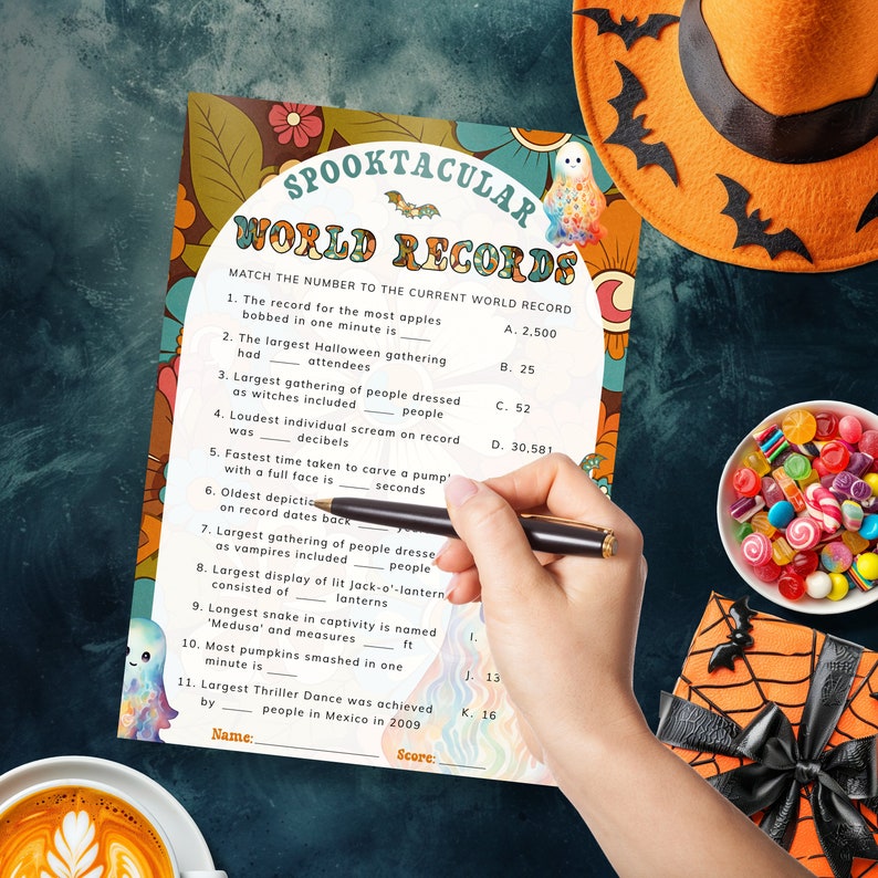 Retro Halloween World Records Matching Game, Groovy Ghosts Match the ...