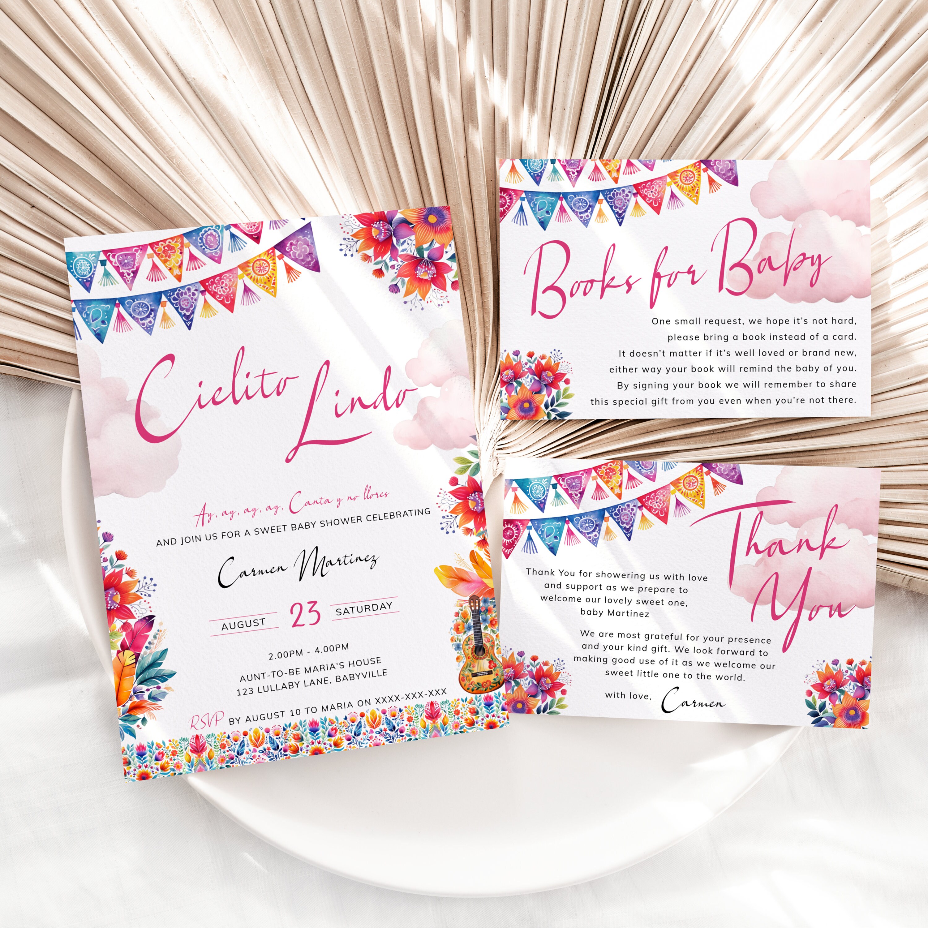 Cielito Lindo Baby Shower Invitation Bundle, Mexican Invite Set, Fiesta ...