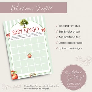 Apple Baby Shower Bingo Card Template, A Little Apple is About to Fall ...