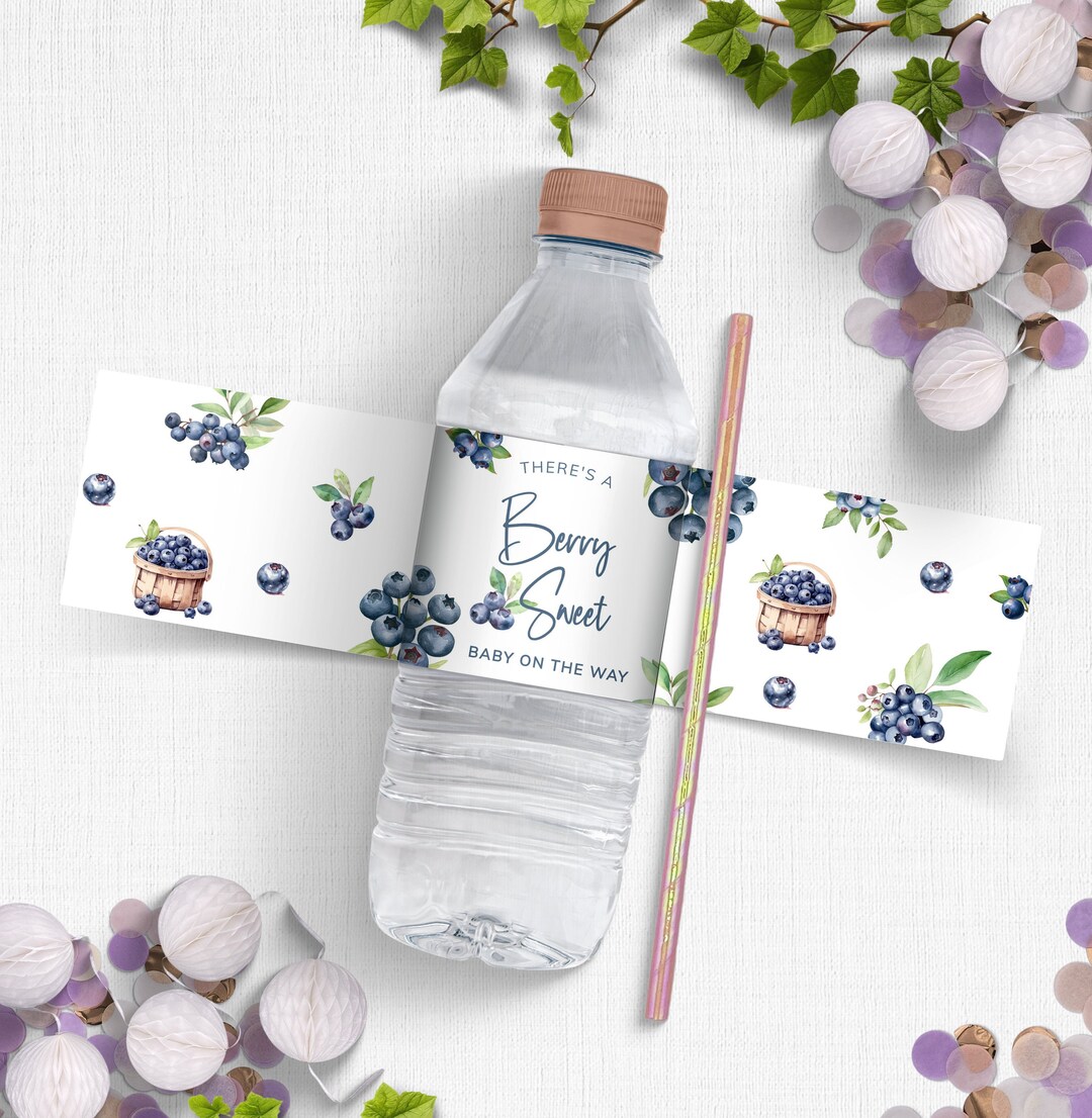 Berry Water Bottle Label, Blueberry Baby Shower Water Bottle Wrapper ...