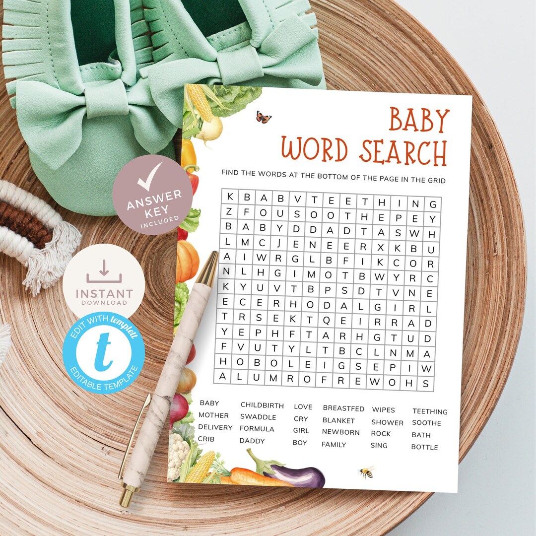 Locally Grown Baby Shower Word Search Template for Your Farmers Market ...